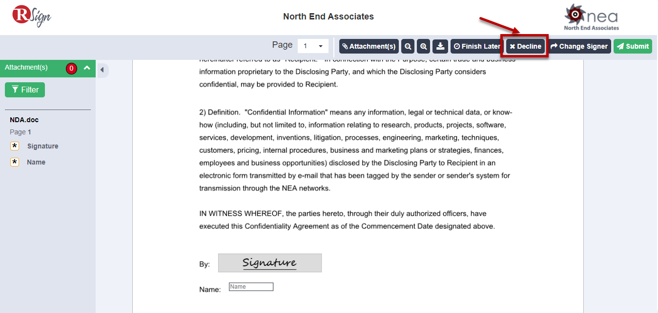 Declining to sign – Customer Support