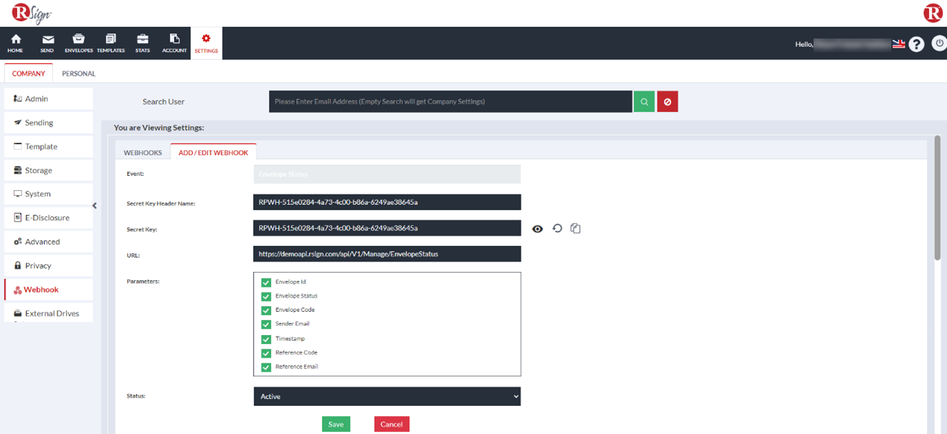 RSign webhooks – RPost Help Center