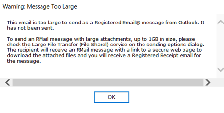Outlook alert message: "Warning: Message too Large" – RPost Help Center