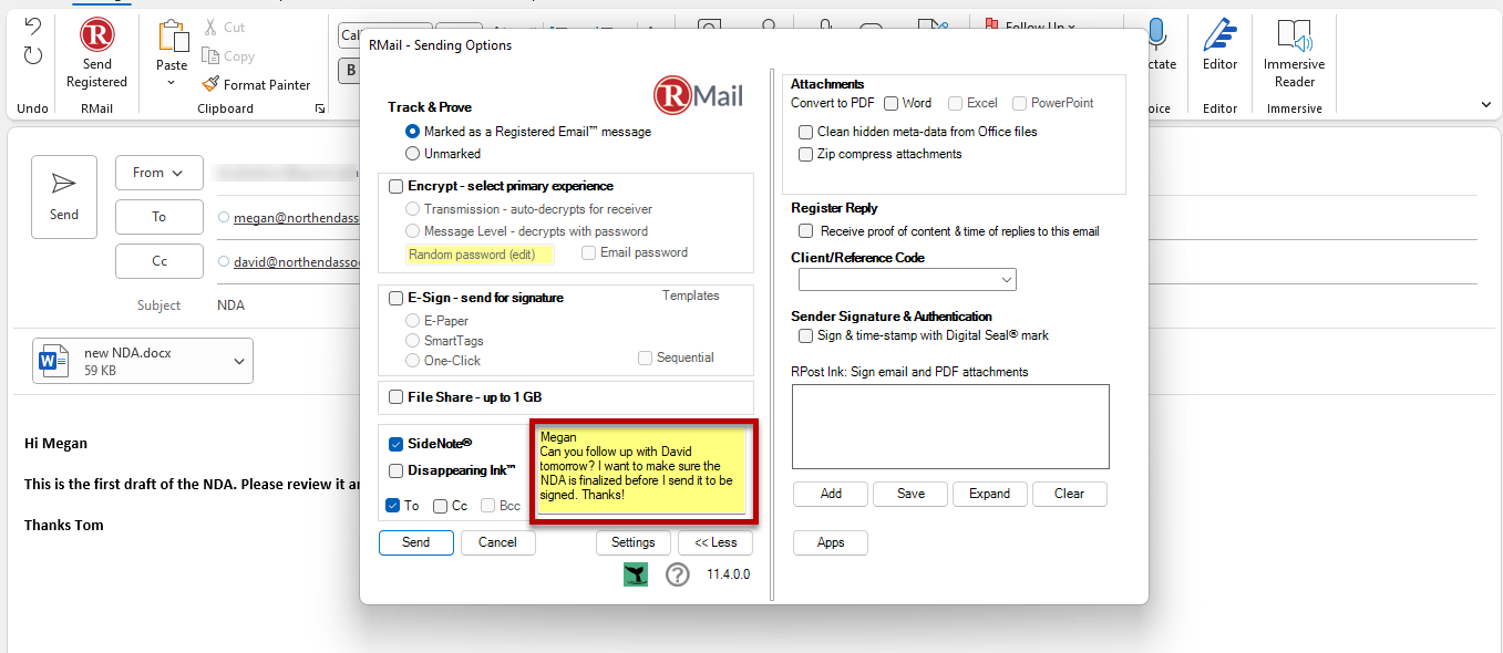 Disappearing Ink & SideNote – RPost Help Center
