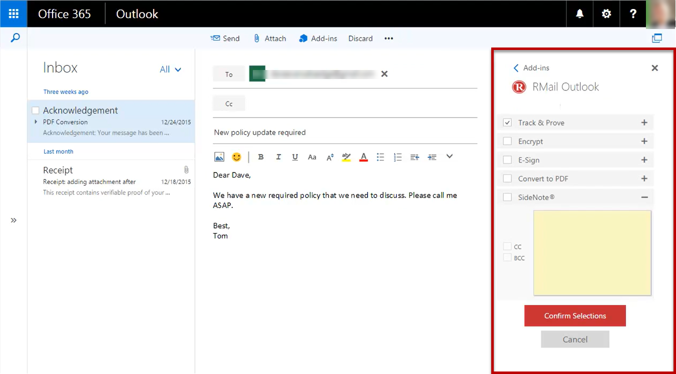 Available features by sending app – RPost Help Center