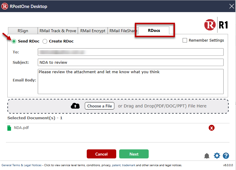 Using Rdocs In Rpostone Desktop Rpost Help Center