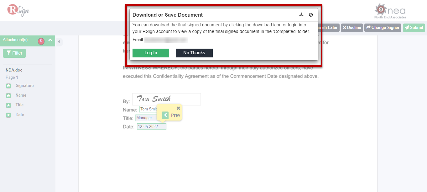 Signing a document – Customer Support